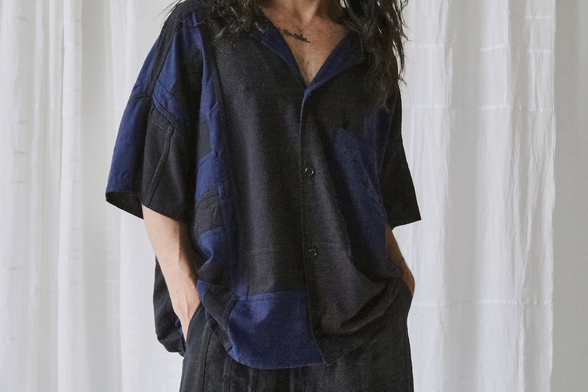 silk noil patchwork button down shirt – MATTHEW ADDONIZIO